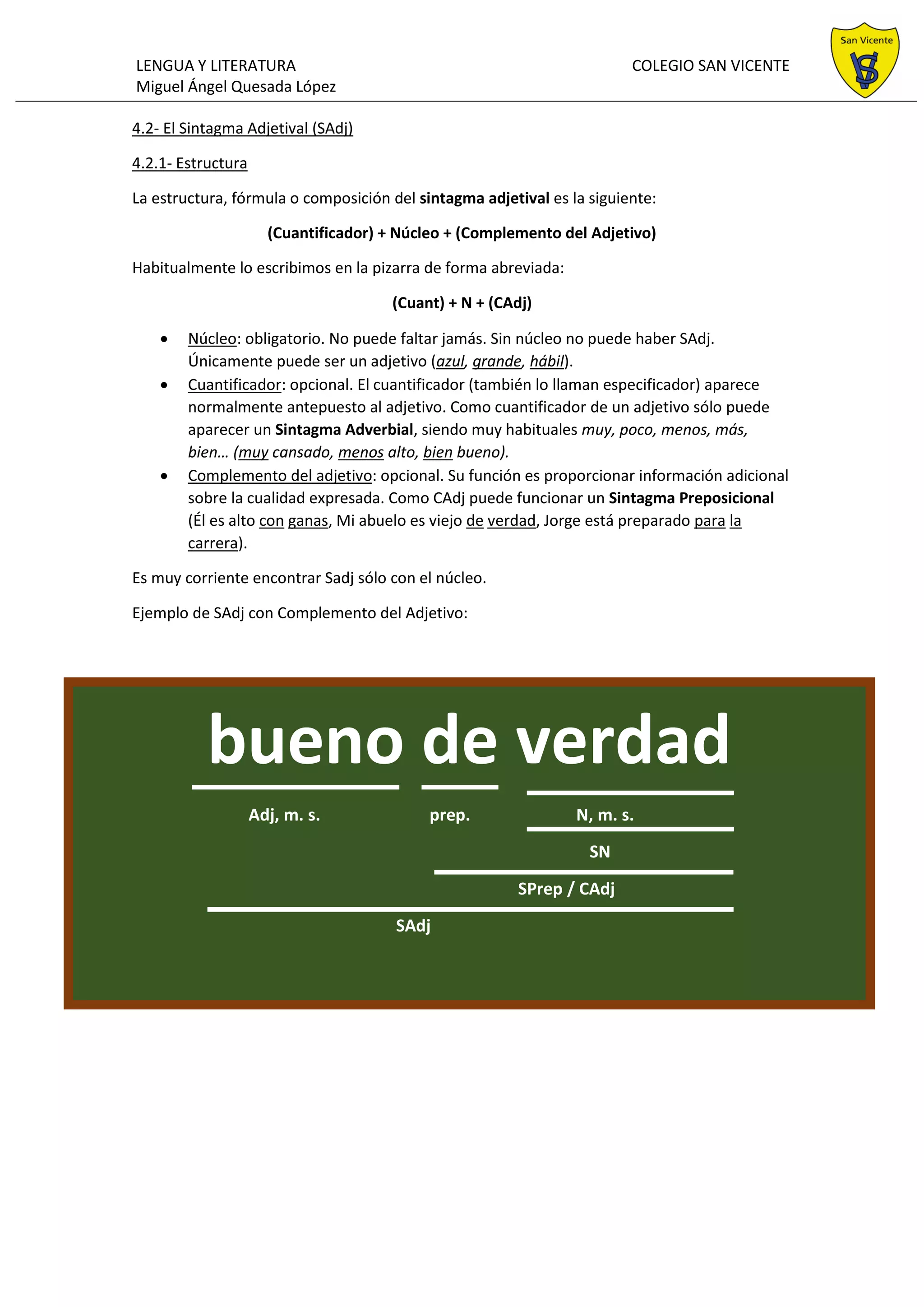 Apuntes de Sintaxis: 4.- Adjetivo y SAdj | PDF