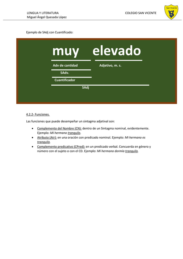Apuntes de Sintaxis: 4.- Adjetivo y SAdj | PDF