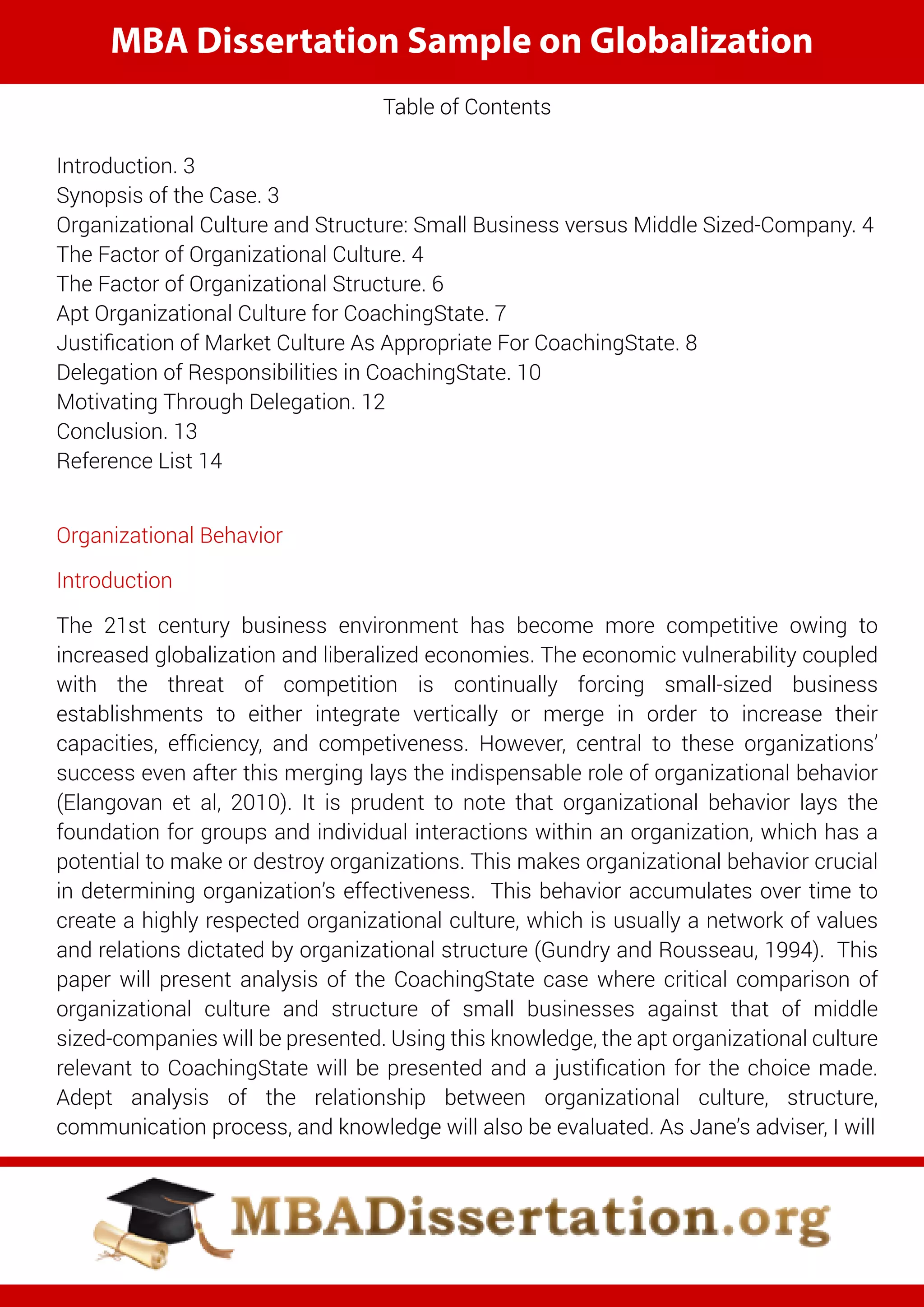 MBA Dissertation Sample on Organizational Behavior | PDF