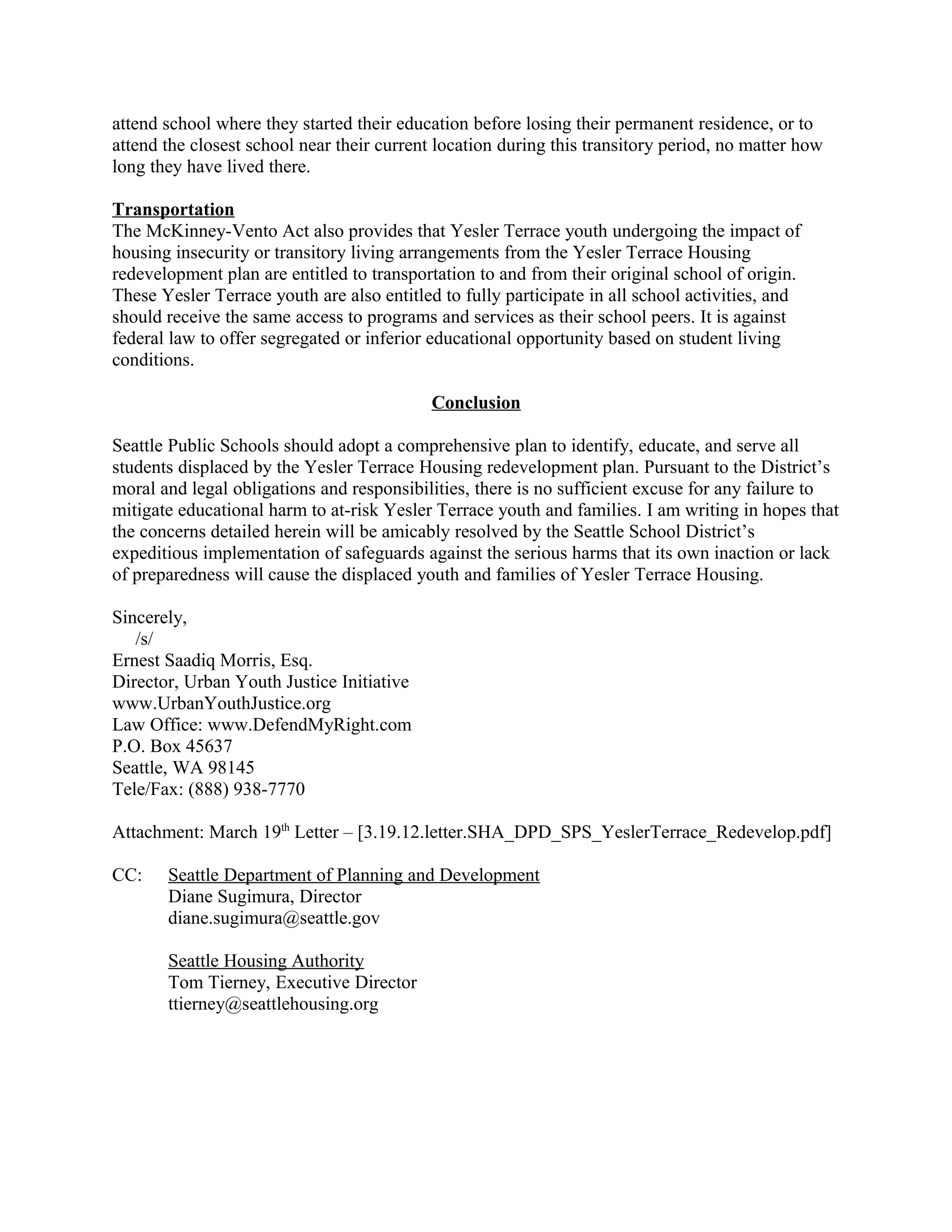 4.16.12.letter.sp schools yesler terrace displaced students | PDF