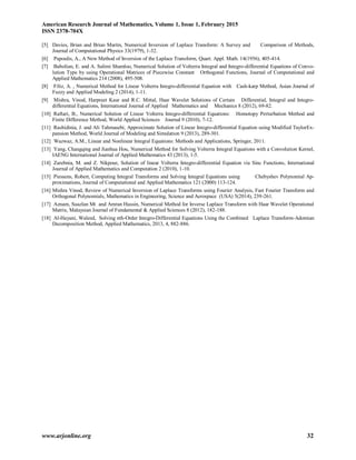 hebyshev Polynomial Based Numerical Inverse Laplace Transform Solutions of Linear Volterra ...