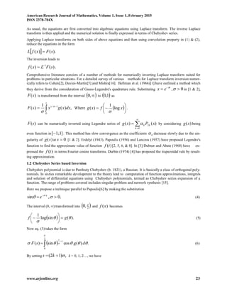 hebyshev Polynomial Based Numerical Inverse Laplace Transform Solutions of Linear Volterra ...