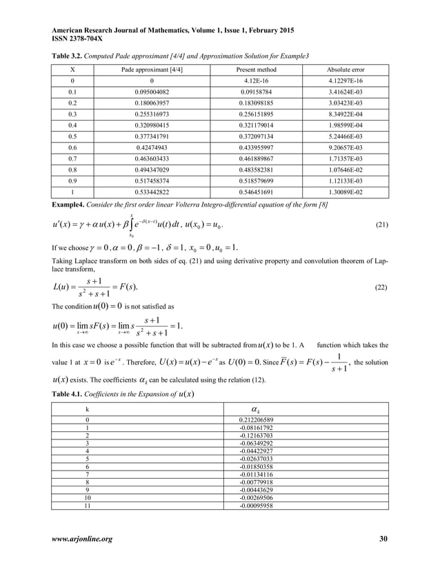 hebyshev Polynomial Based Numerical Inverse Laplace Transform Solutions of Linear Volterra ...