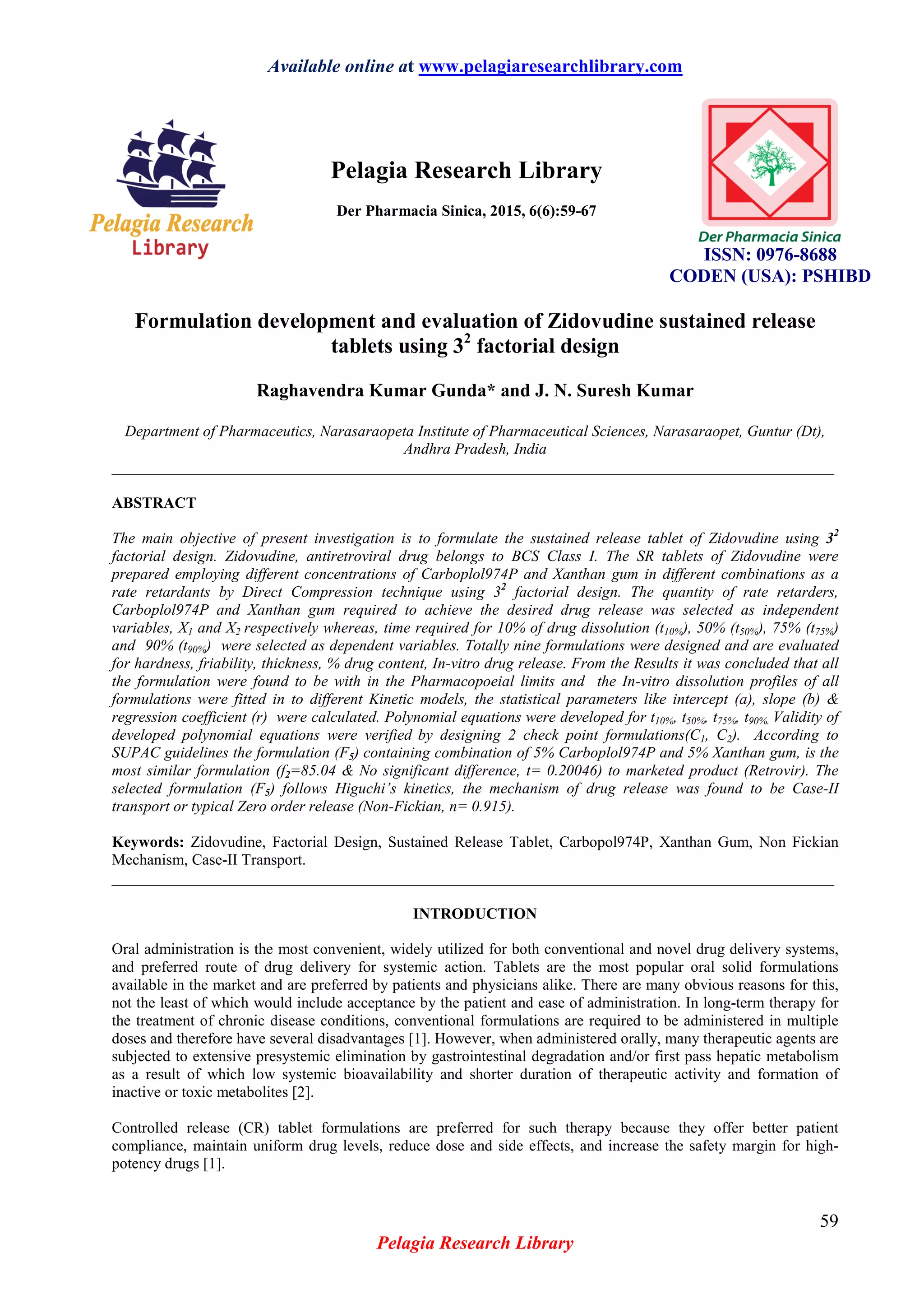 Formulation Development And Evaluation Of Zidovudine Sustained Release