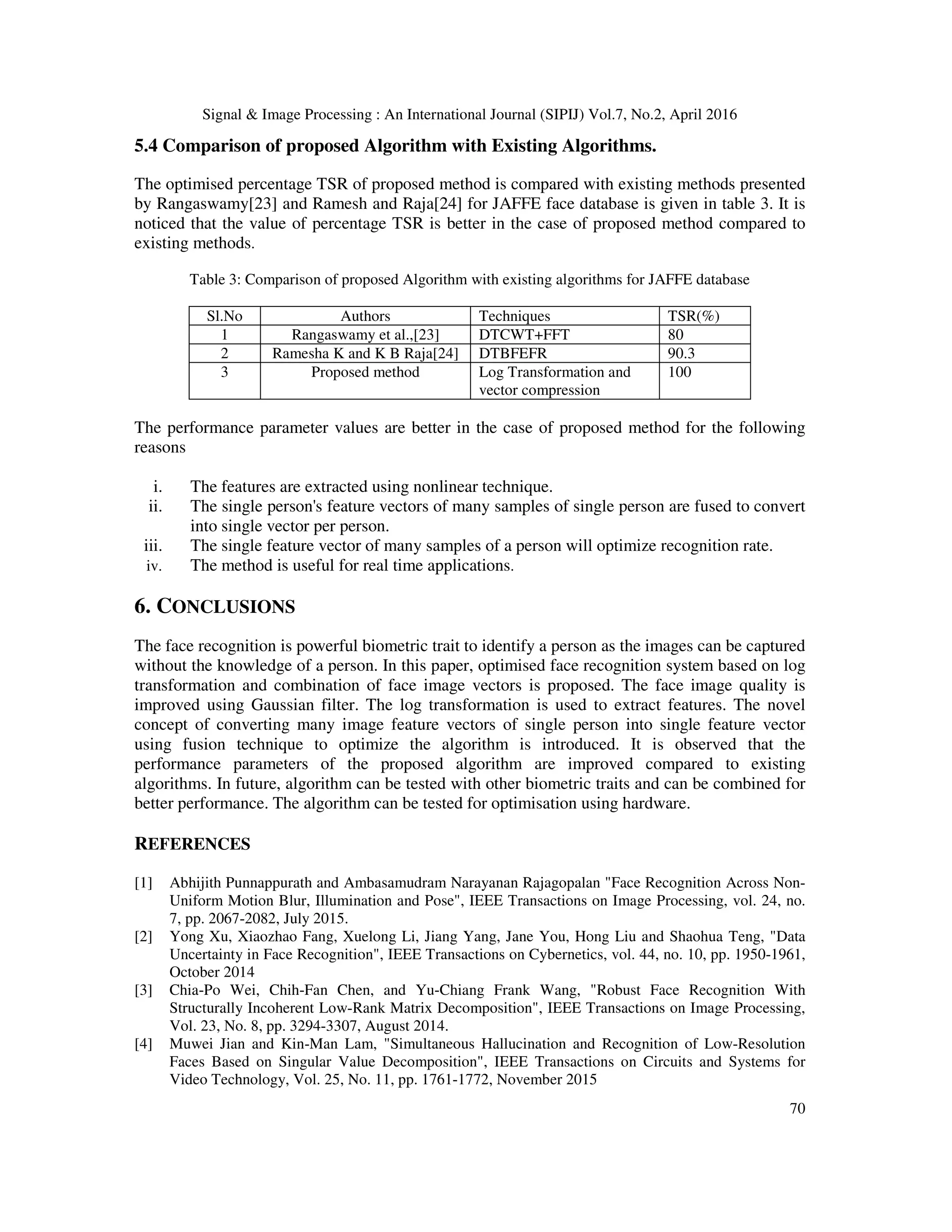 Optimized Biometric System Based on Combination of Face Images and Log Transformation | PDF