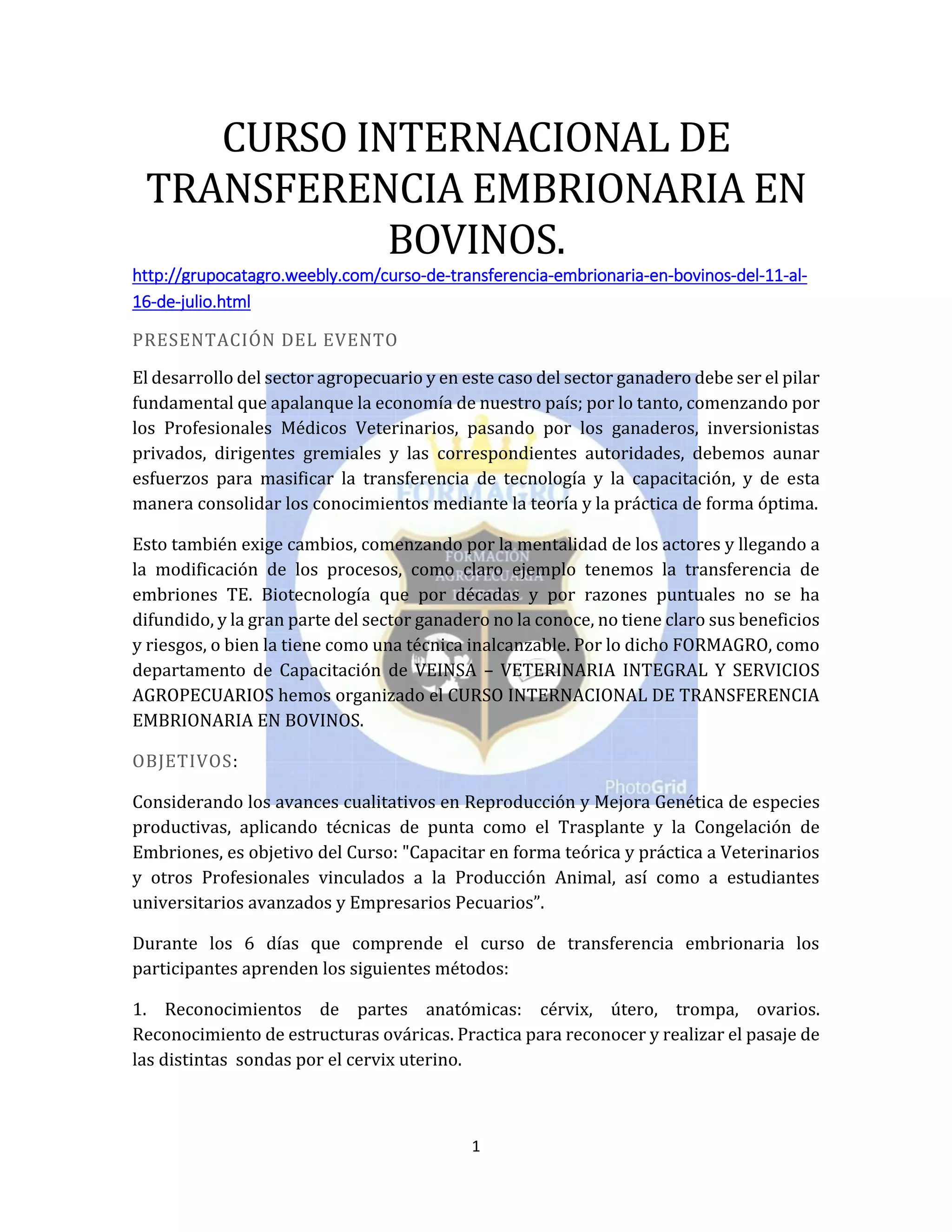 5 Programa Oficial Taller Internacional Sobre Problemas Reproductivos En Vacas Y Curso