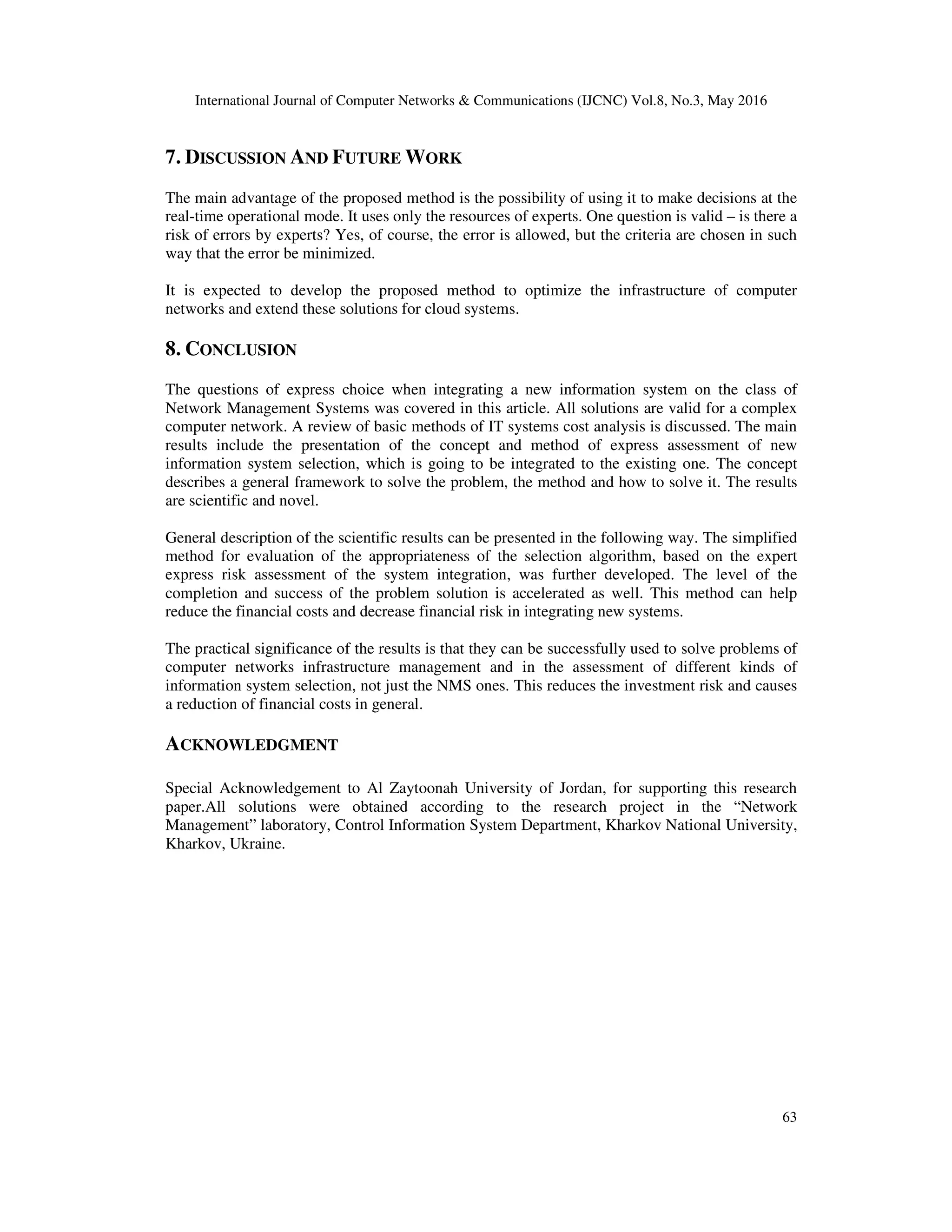 SIMPLIFIED CBA CONCEPT AND EXPRESS CHOICE METHOD FOR INTEGRATED NETWORK ...