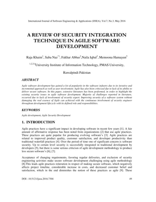A REVIEW OF SECURITY INTEGRATION TECHNIQUE IN AGILE SOFTWARE ...