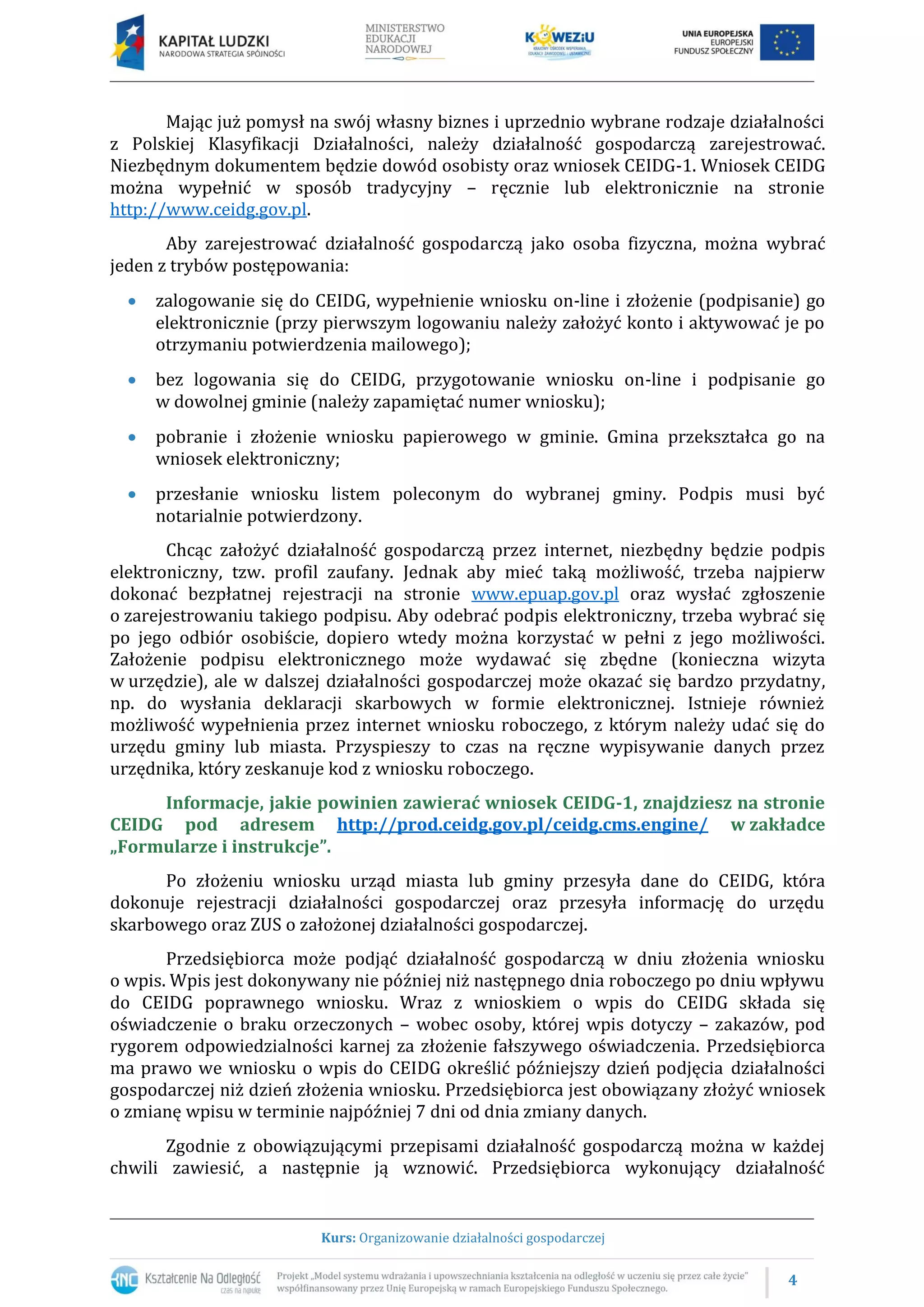 Zakładanie i prowadzenie działalności gospodarczej | PDF