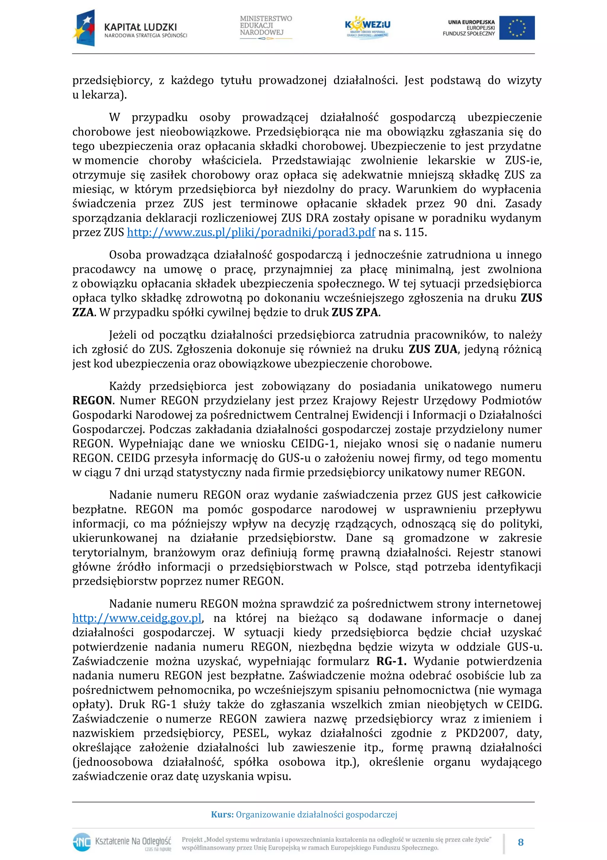 Zakładanie i prowadzenie działalności gospodarczej | PDF