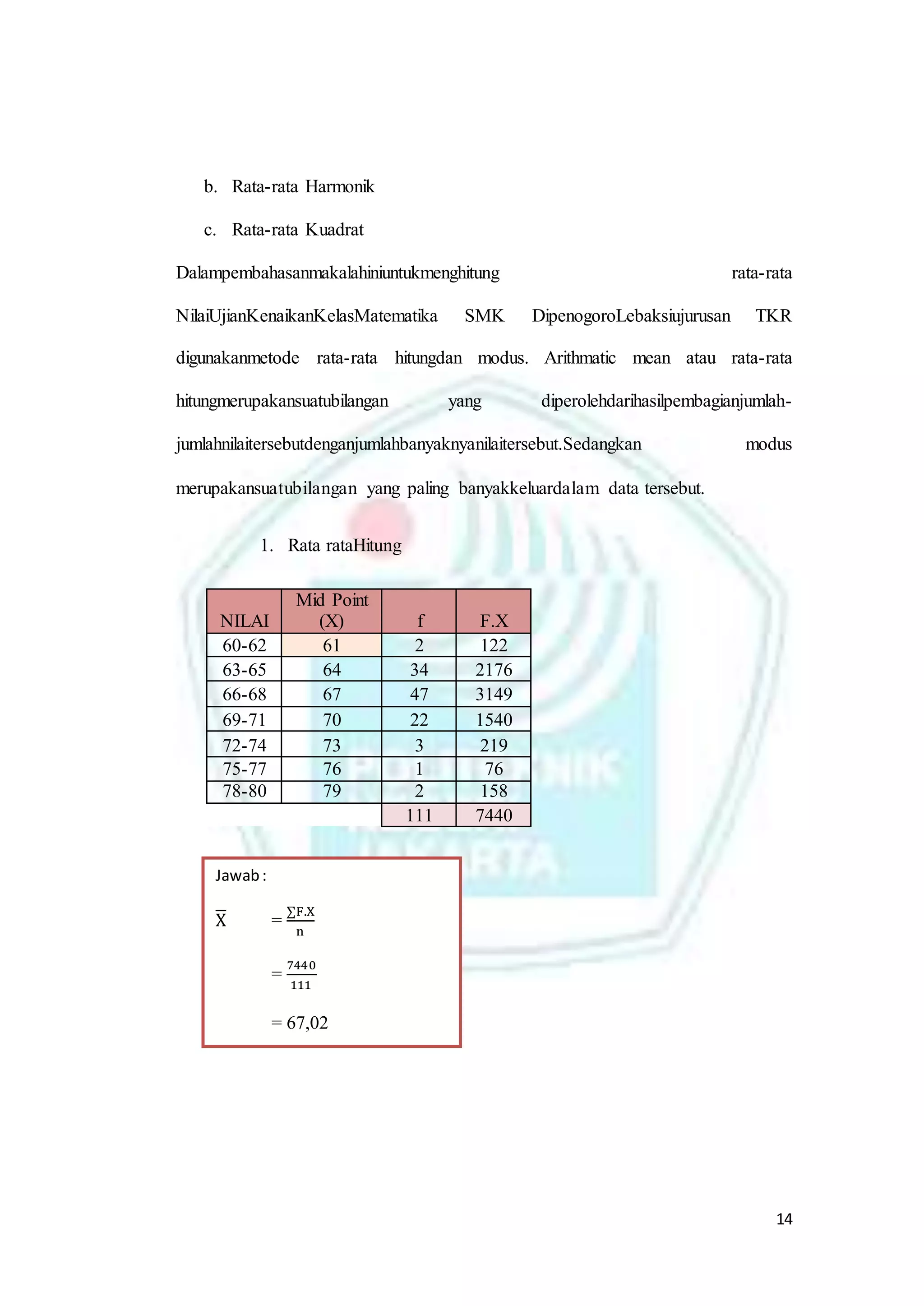 DISTRIBUSI FREKUENSI DAN RATA RATA NILAI UJIAN AKHIR SEKOLAH MATEMATIKA ...