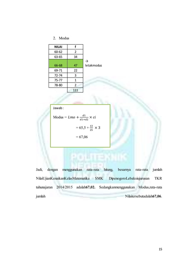 DISTRIBUSI FREKUENSI DAN RATA RATA NILAI UJIAN AKHIR SEKOLAH MATEMATIKA ...