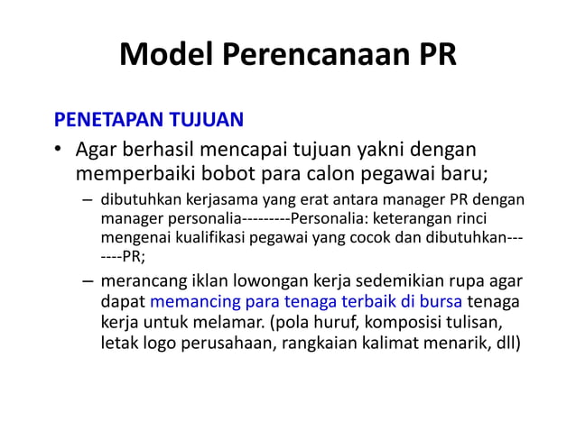 Perencanaan Kerja Public Relation (PR)_Materi Pelatihan Effective ...