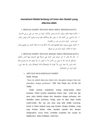 Memahami Hadist tentang ciri iman dan ibadah yang diterima Allah | DOCX