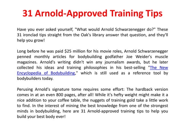31 Arnold-Approved Training Tips | PDF