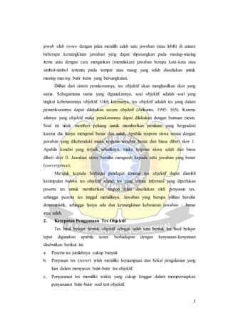 Tes objektif dan pengembangan tes objektif | DOCX
