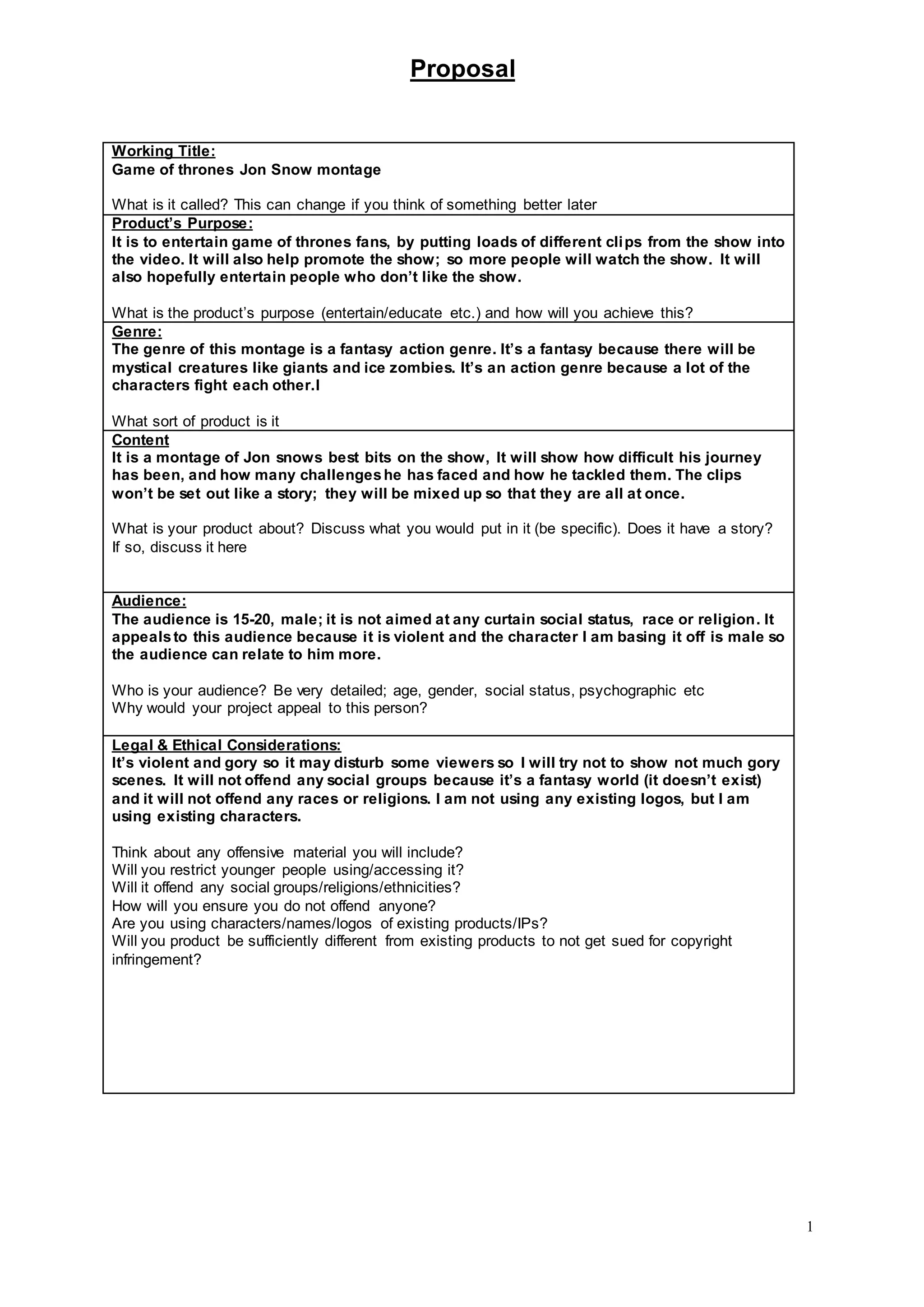 4. proposal | DOCX | Fantasy | Genres