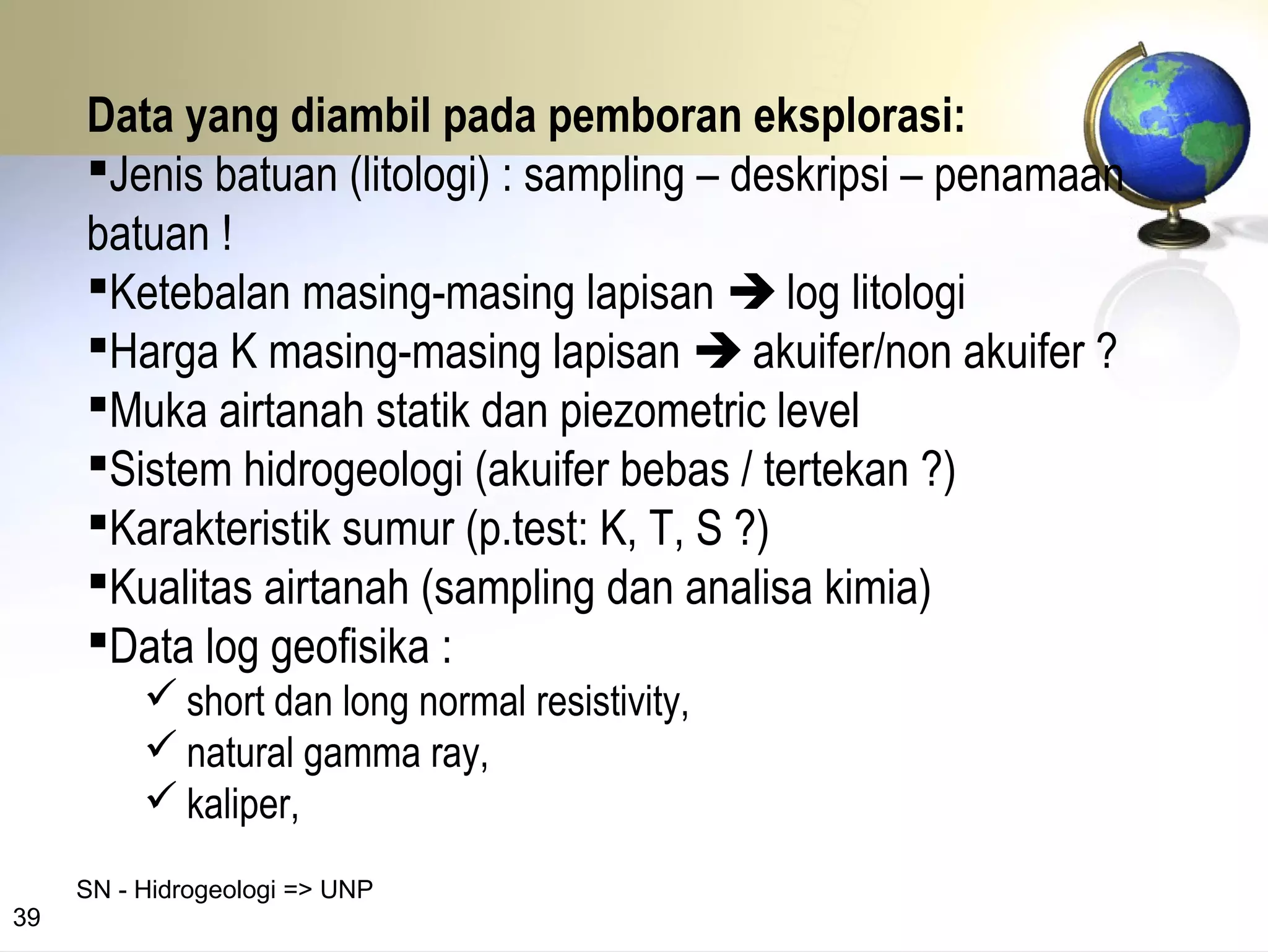 MATERI 4 HIDROGEOLOGI ; EKSPLORASI AIR TANAH (Manajemen Pertambangan ...