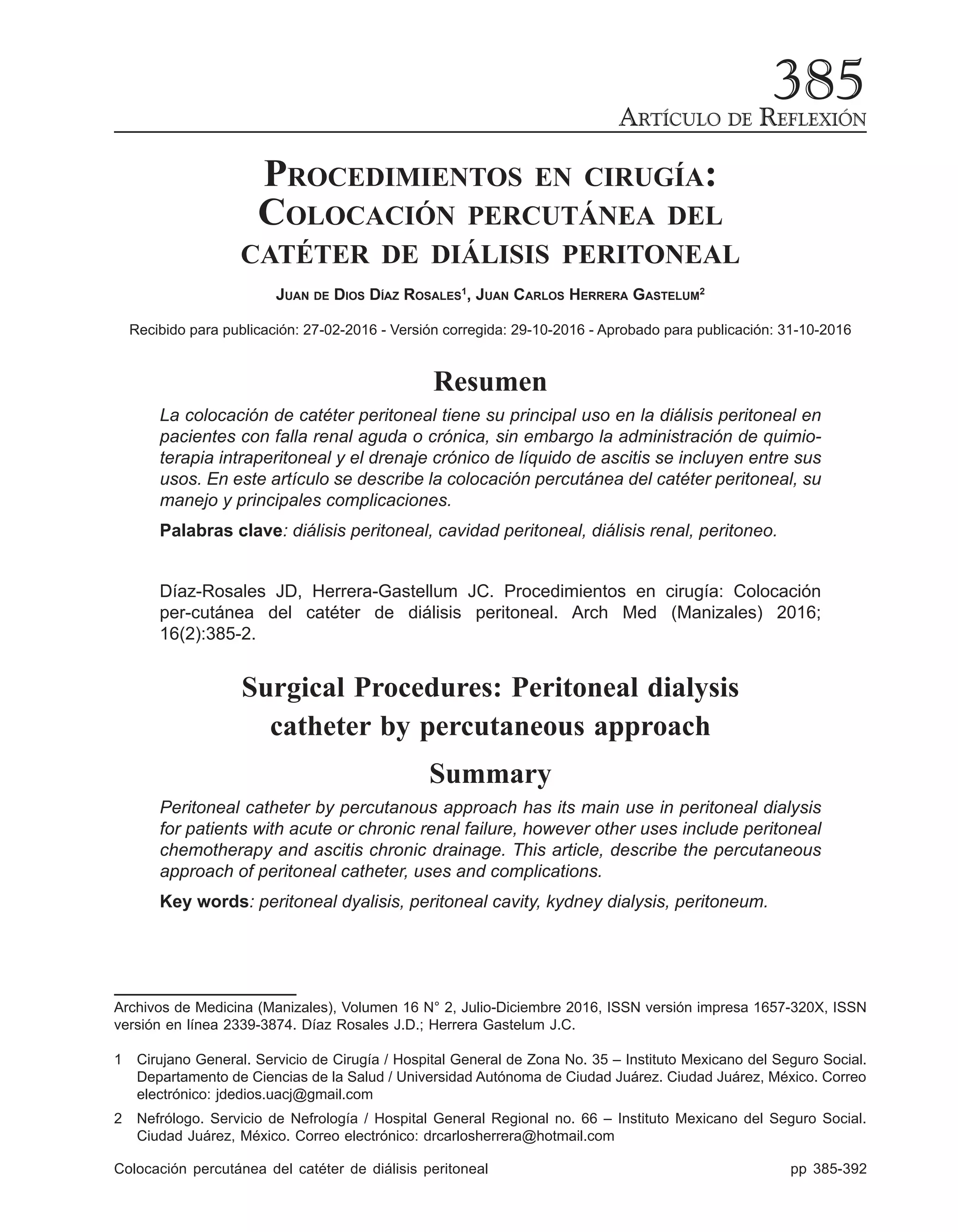 Colocación percutánea del catéter de diálisis peritoneal | PDF