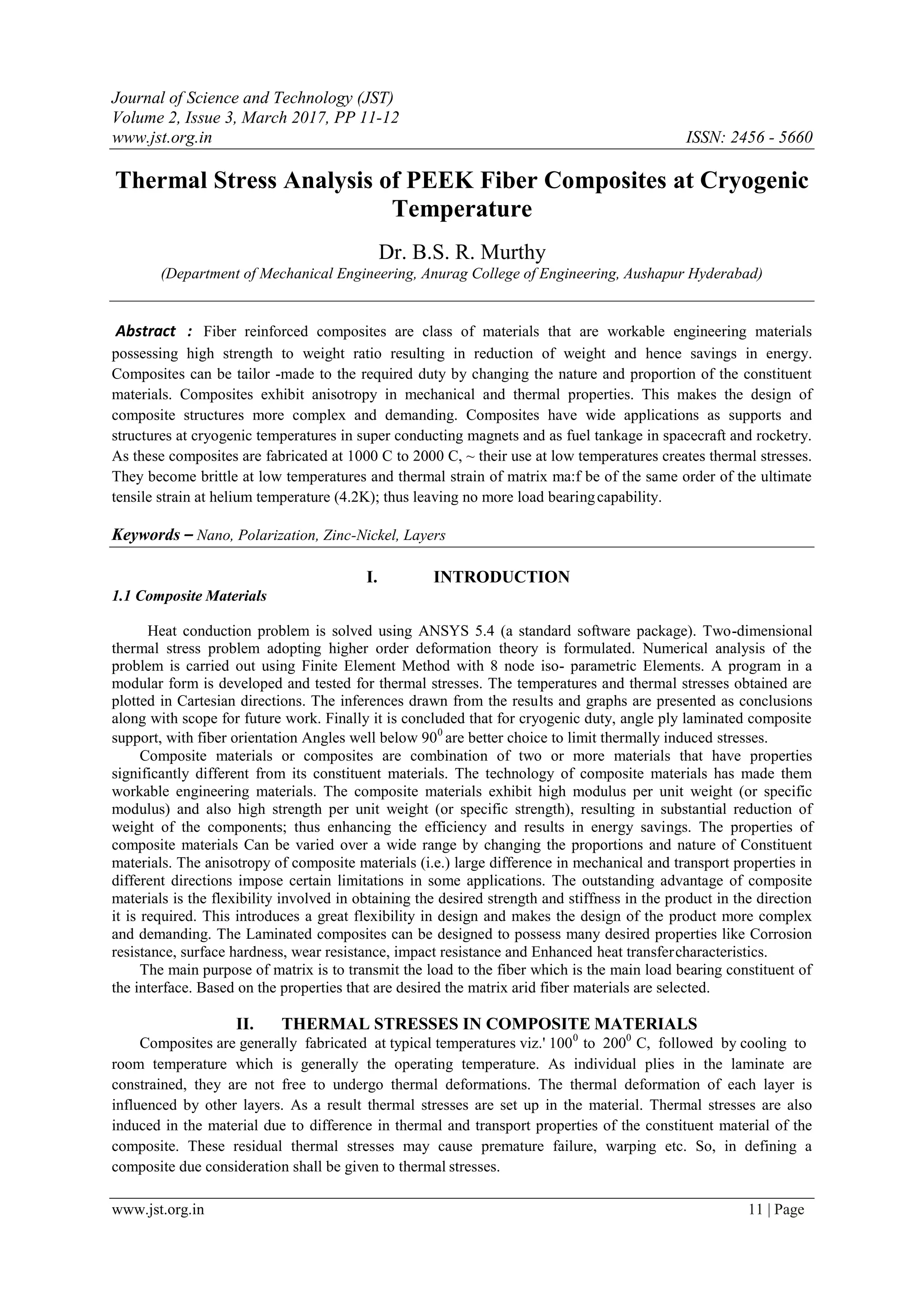 4.thermal stress analysis of peek fiber composites at cryogenic ...