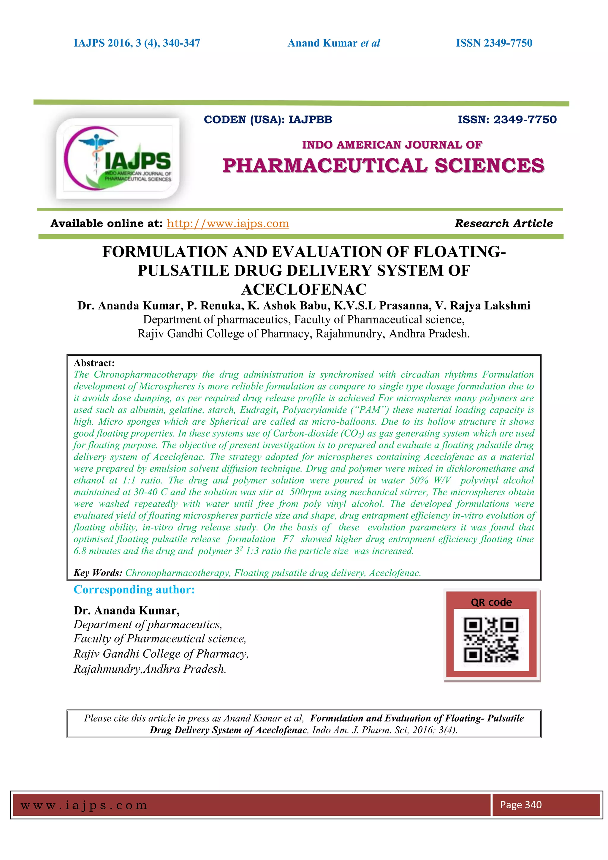 FORMULATION AND EVALUATION OF FLOATING- PULSATILE DRUG DELIVERY SYSTEM ...