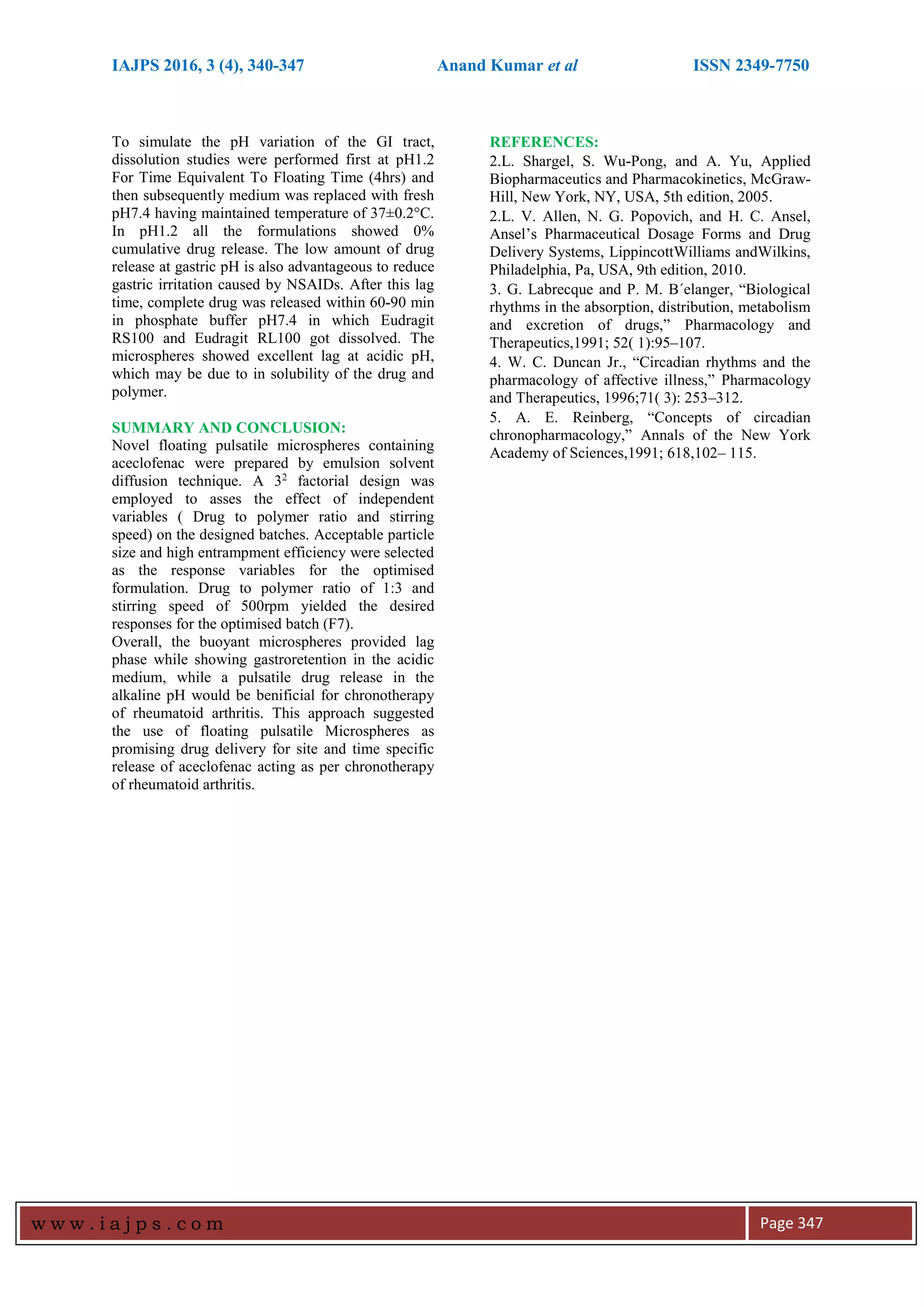 Formulation And Evaluation Of Floating Pulsatile Drug Delivery System Of Aceclofenac Pdf