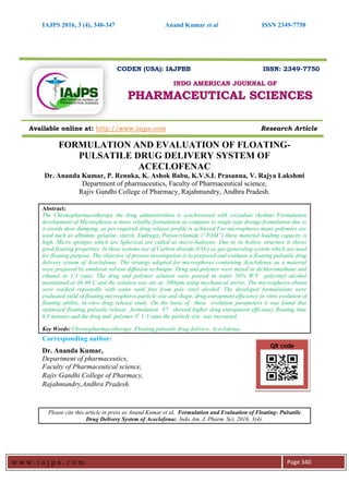 FORMULATION AND EVALUATION OF FLOATING- PULSATILE DRUG DELIVERY SYSTEM ...