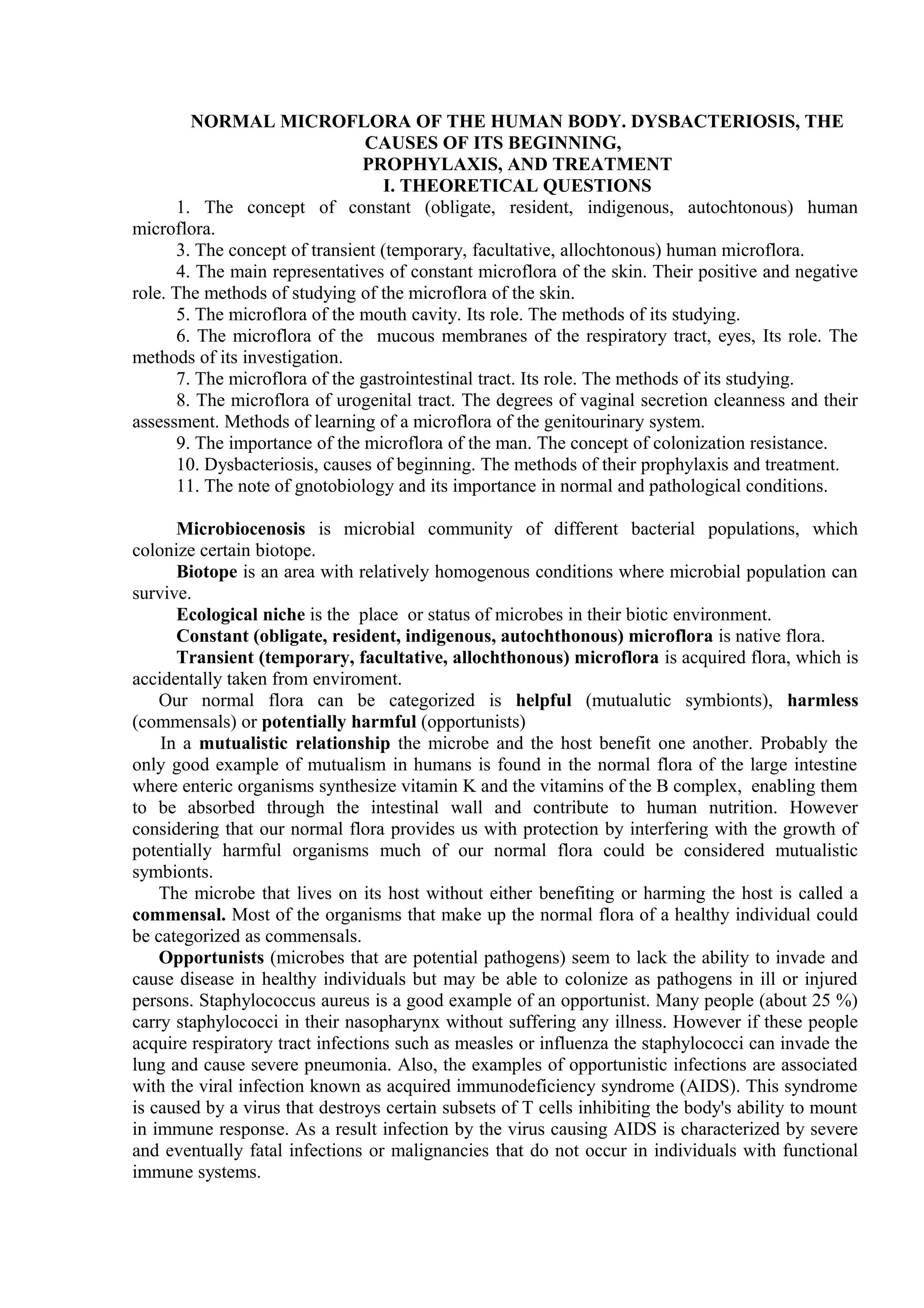 Normal Microflora of Human Body. Dysbacteriosis. Prophylaxis ...