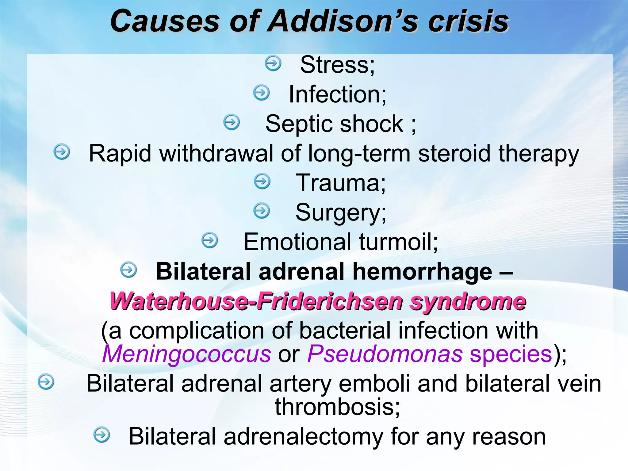Adrenal Disorders. Addison’s Crisis | PPT