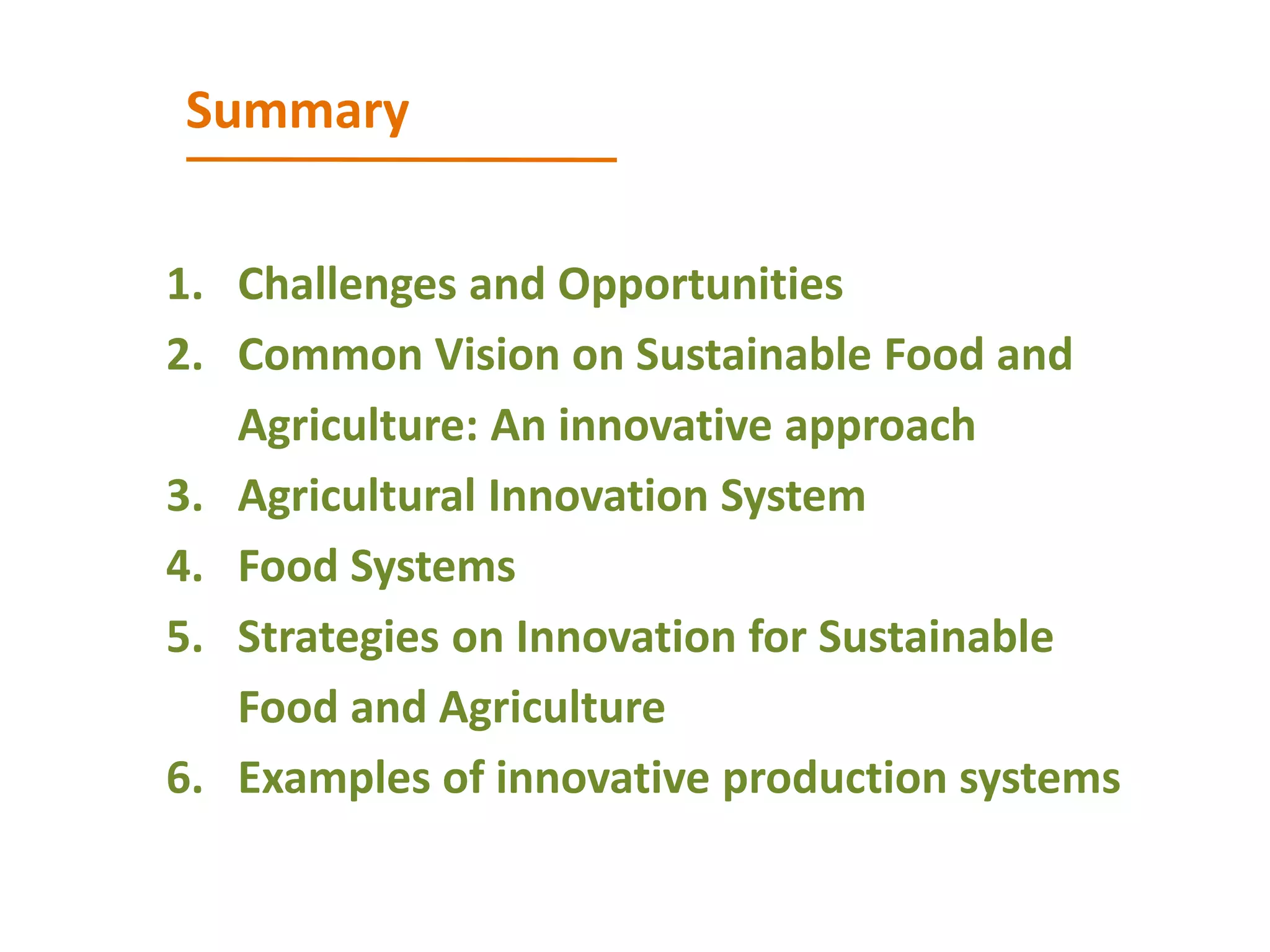 Innovation for Sustainable Food and Agriculture | PDF