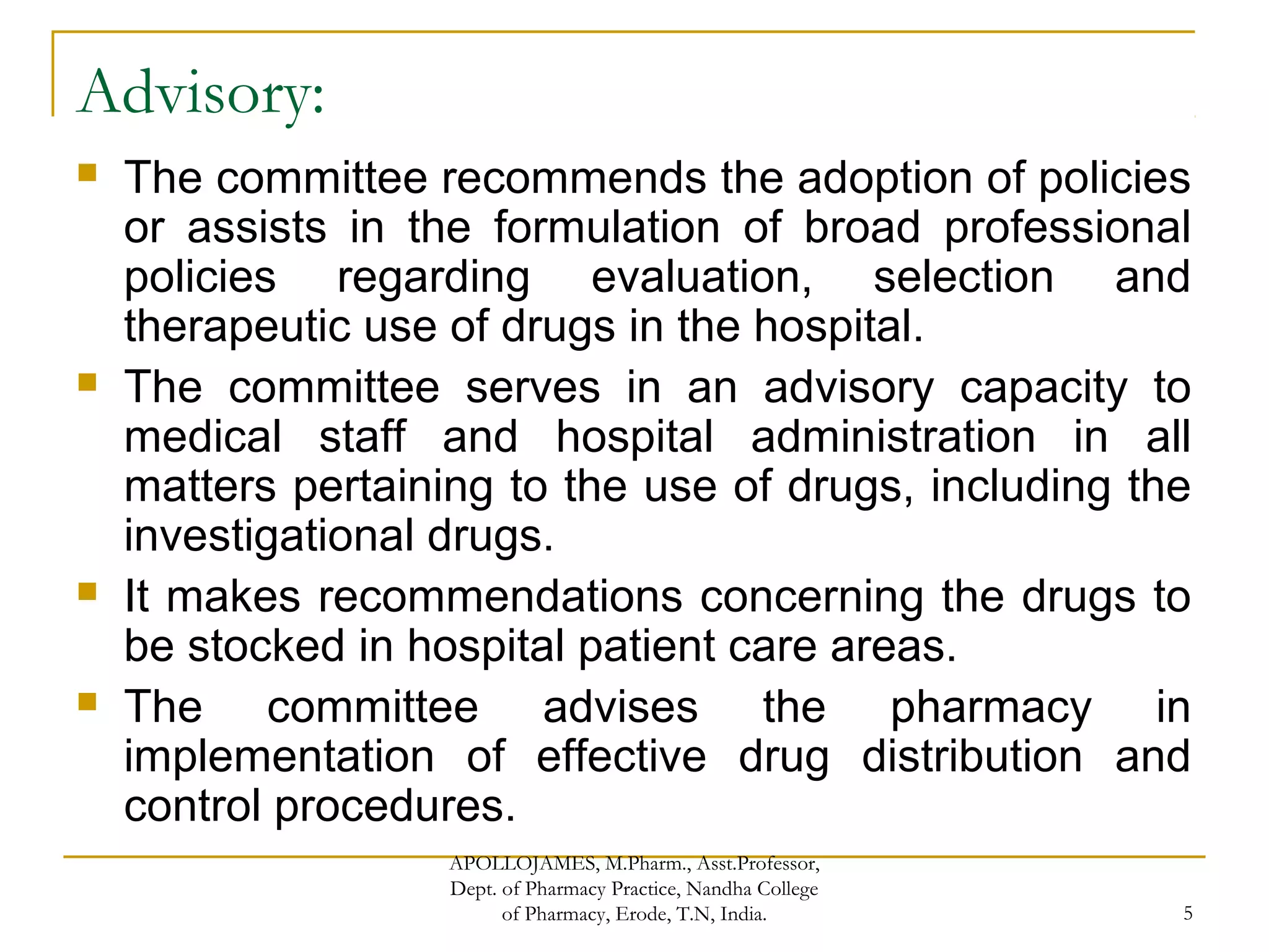 Pharmacy and Therapeutic committee | PPT