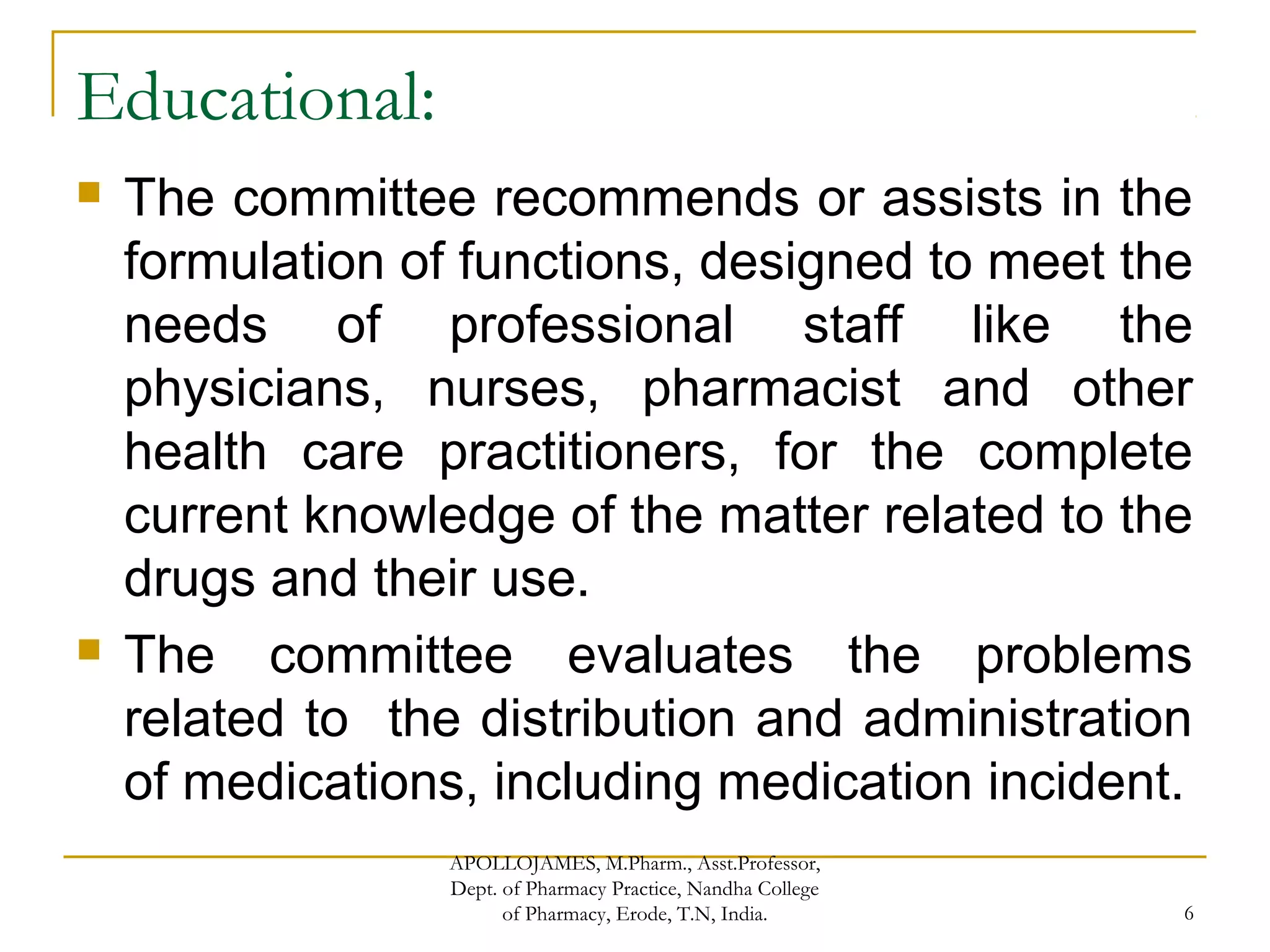 Pharmacy and Therapeutic committee | PPT