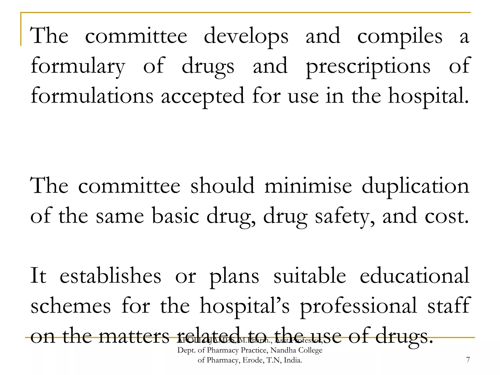 Pharmacy and Therapeutic committee | PPT