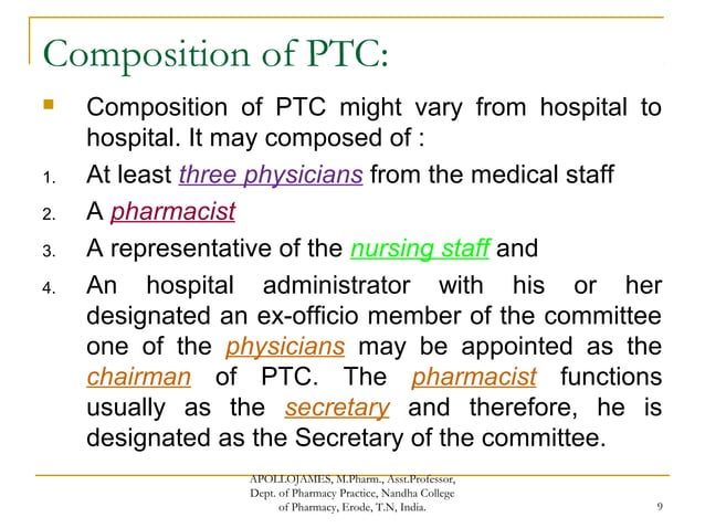 Pharmacy and Therapeutic committee | PPT