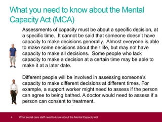 Social care staff. MCA | PPTX | Eldercare | Family and Relationships