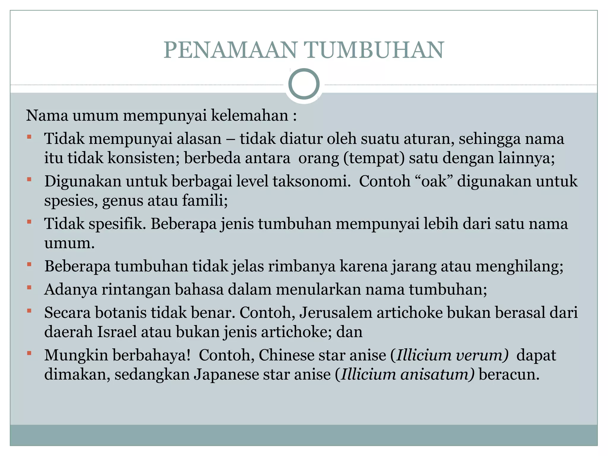 Biologi Tanaman : Nomenclatur (Unsoed) Smt 1 | PPT