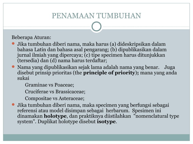 Biologi Tanaman : Nomenclatur (Unsoed) Smt 1 | PPT