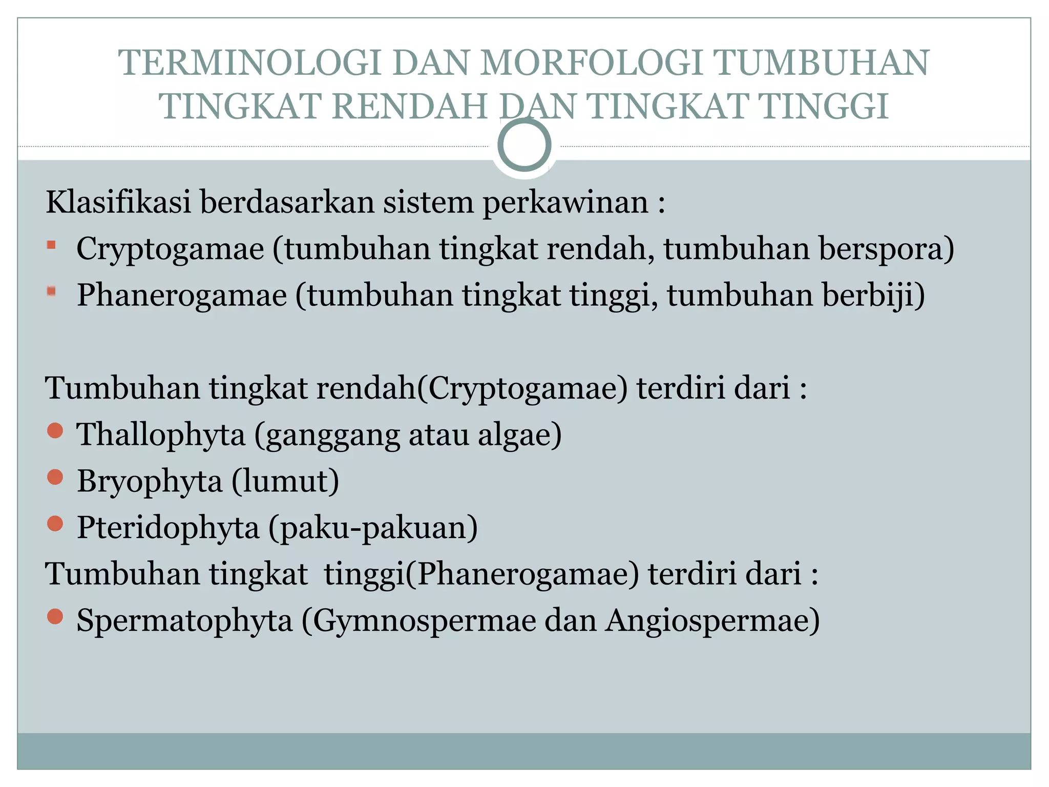 Biologi Tanaman : Terminologi dan morfologi tumbuhan tingkat rendah dan ...