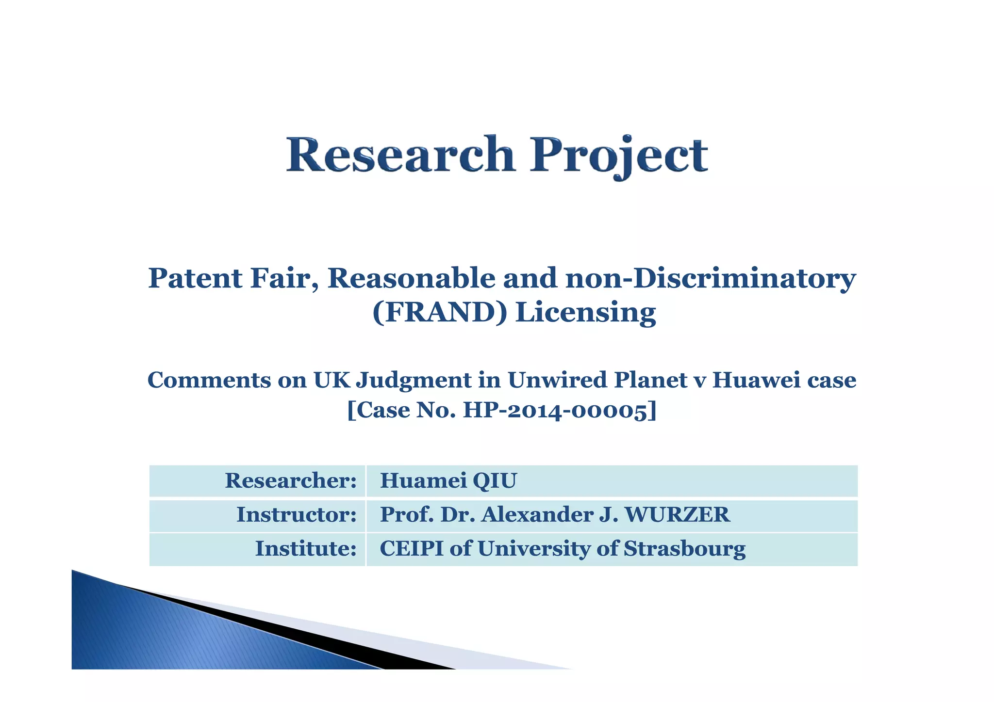 MIPLM research project frand licensing | PPT