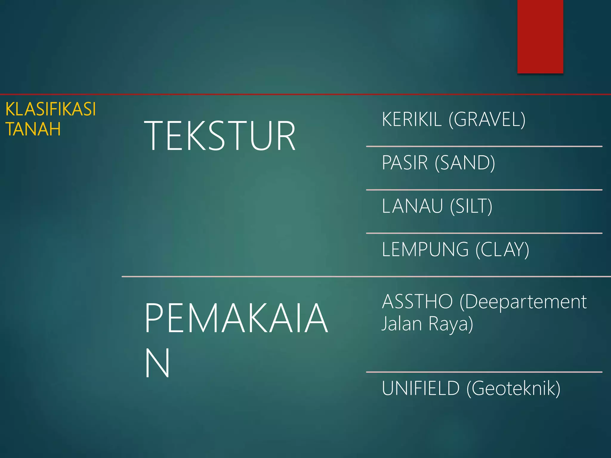 Klasifikasi tanah AASHTO DAN UNIFIED | PPTX