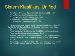 Klasifikasi tanah AASHTO DAN UNIFIED | PPTX