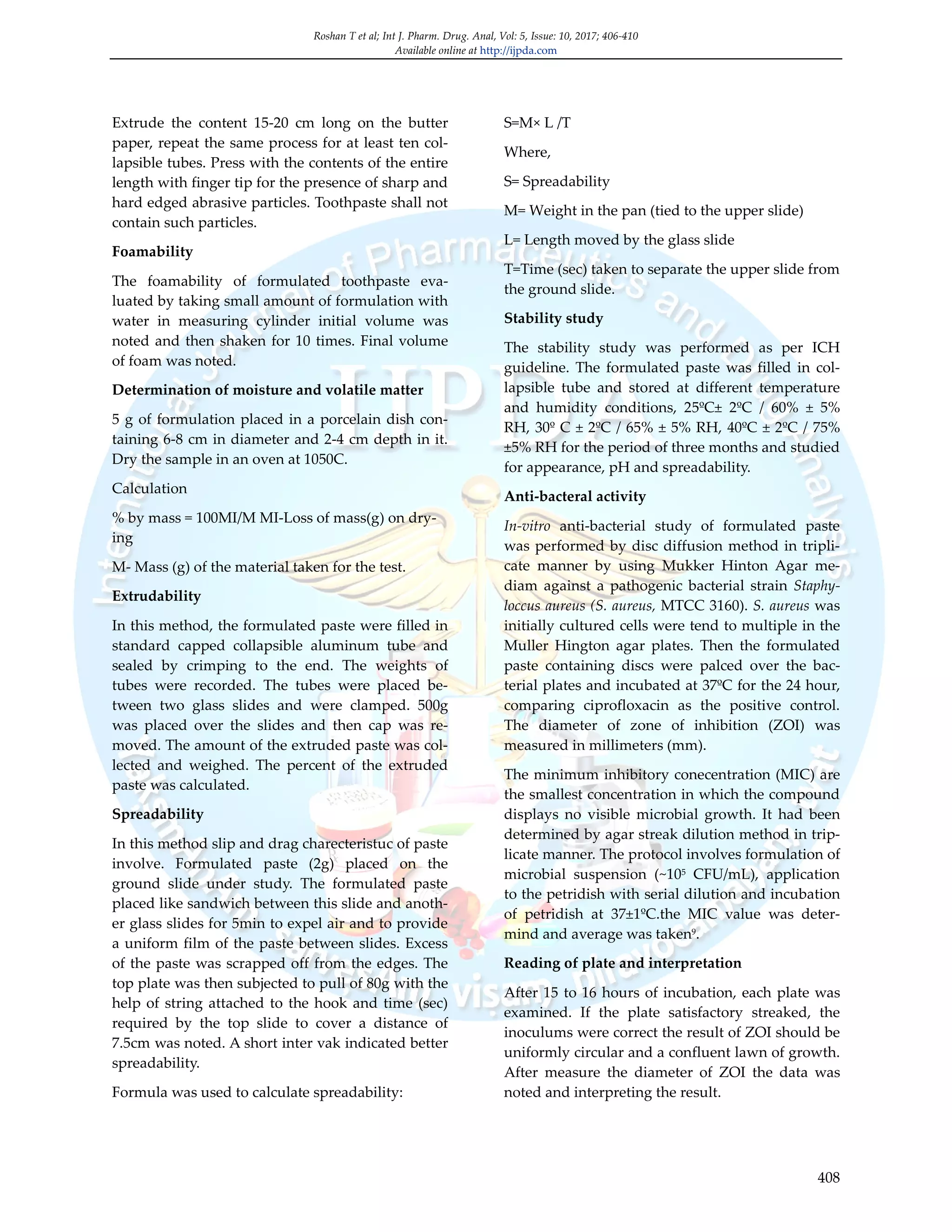 Formulation and evaluation of herbal toothpaste compared with marketed ...