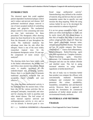 Formulation and Evaluation of Herbal Toothpaste: Compared with marketed ...