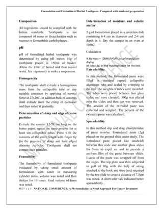 Formulation and Evaluation of Herbal Toothpaste: Compared with marketed ...