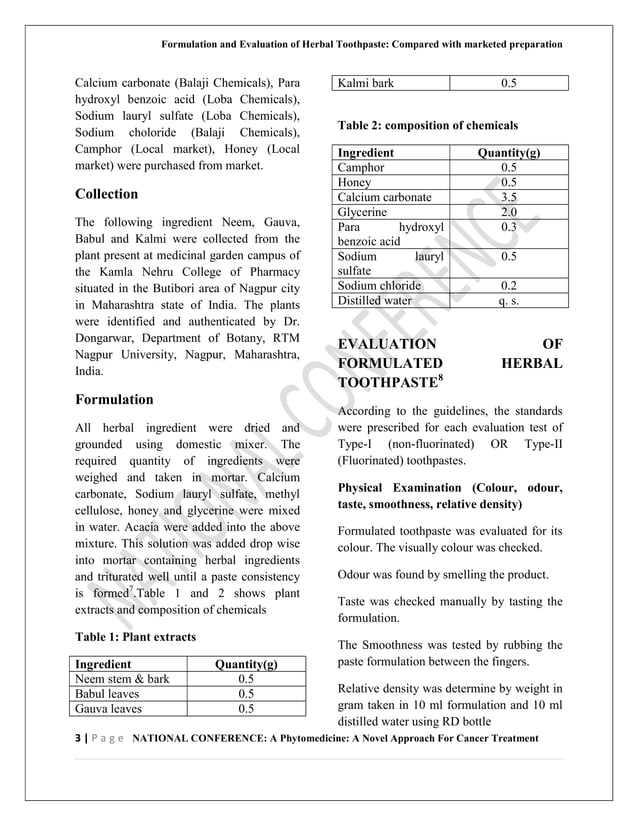 Formulation and Evaluation of Herbal Toothpaste: Compared with marketed ...