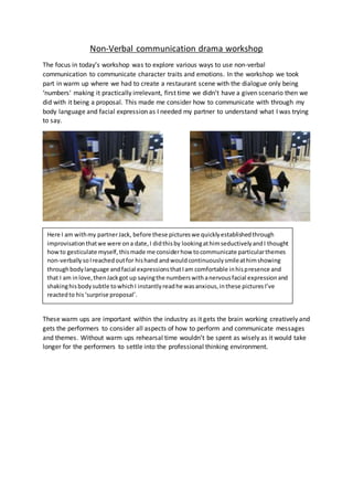 Non verbal communication workshop write up | DOCX | Musicals | Genres