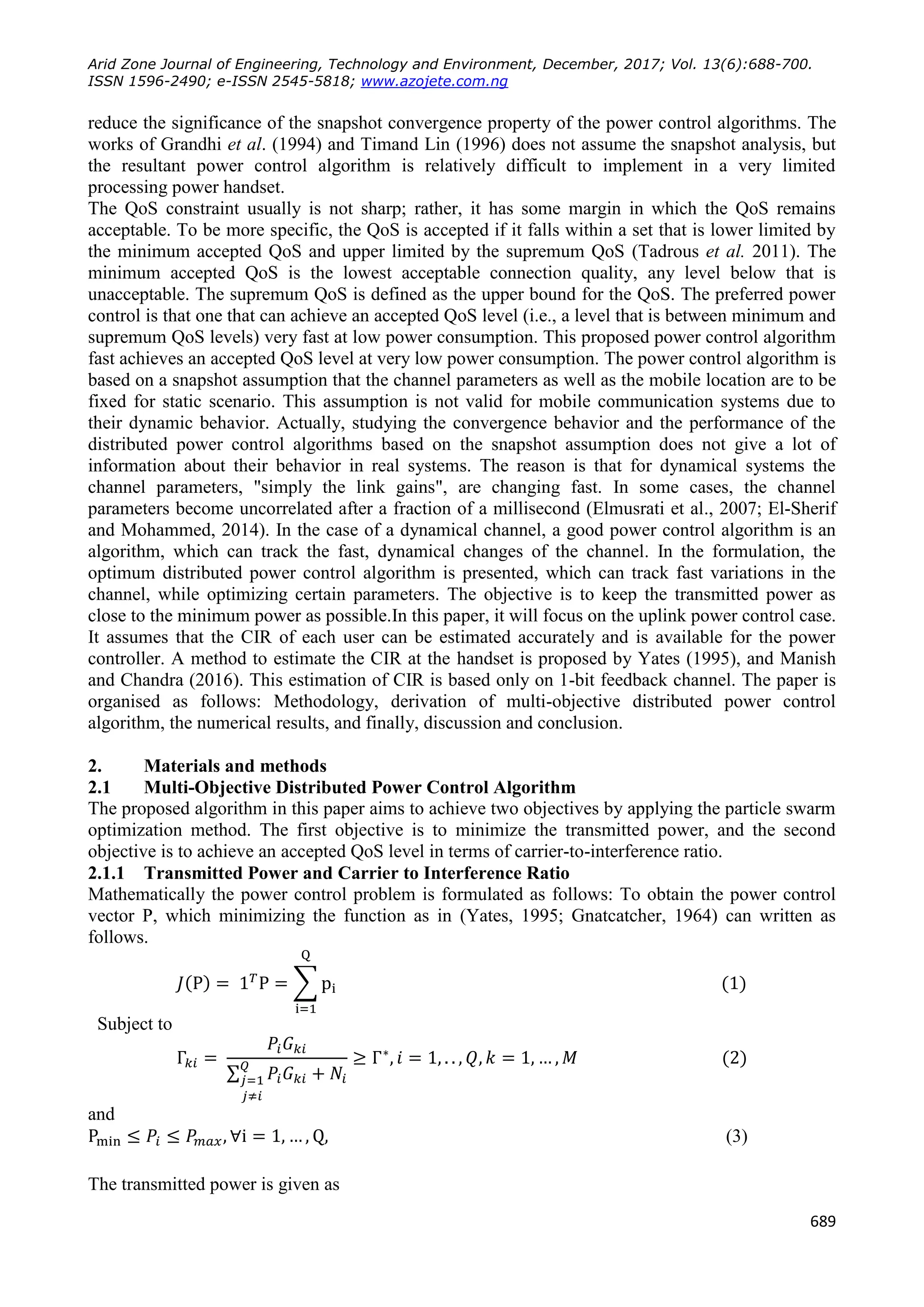 Particle Swarm Optimization Pso Based Distributed Power Control Algorithm For Wireless Radio