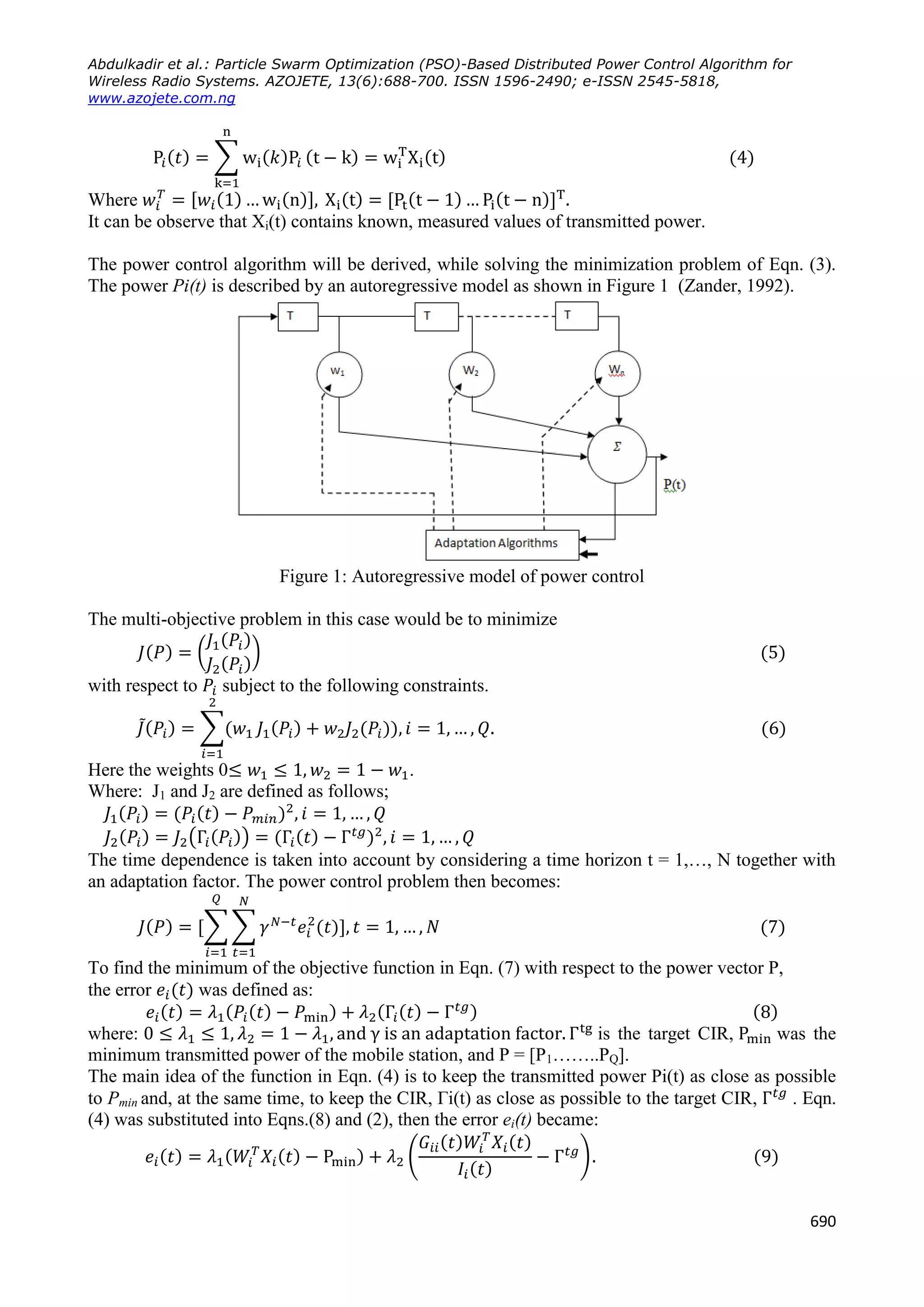 Particle Swarm Optimization Pso Based Distributed Power Control Algorithm For Wireless Radio