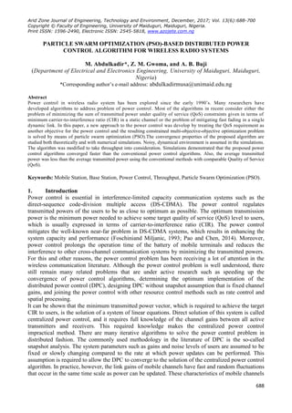 Particle Swarm Optimization (PSO)-Based Distributed Power Control ...