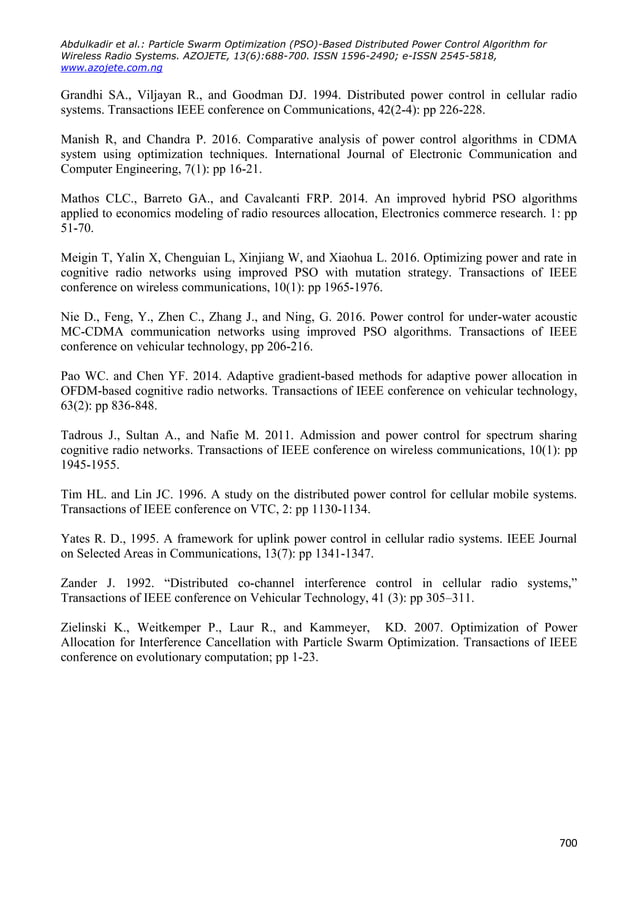 Particle Swarm Optimization (PSO)-Based Distributed Power Control Algorithm for Wireless Radio ...